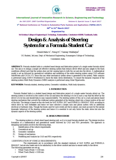 Design & Analysis of Steering System for a Formula Student Car