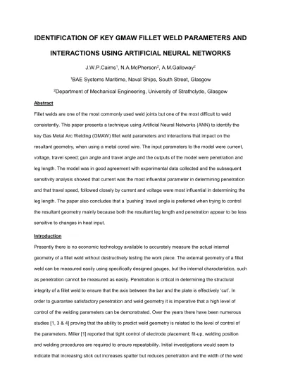 Identification of key GMAW fillet weld parameters and interactions ...