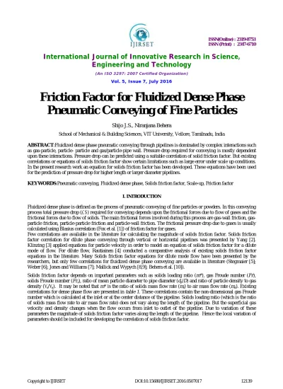 Friction Factor for Fluidized Dense Phase Pneumatic Conveying of Fine ...