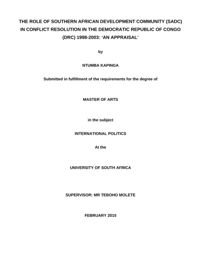 SADC Standby Brigade (SADCBRIG) - Capacities of SADC in conflict resolution