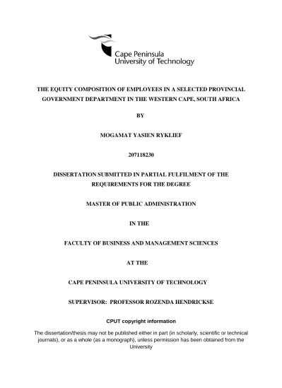 The equity composition of employees in a selected provincial government ...