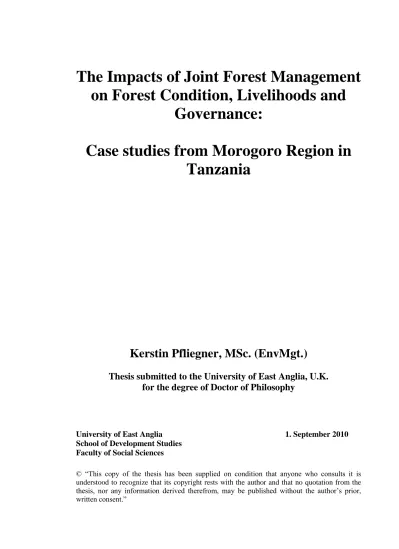 The Impacts of Joint Forest Management on Forest Condition, Livelihoods ...