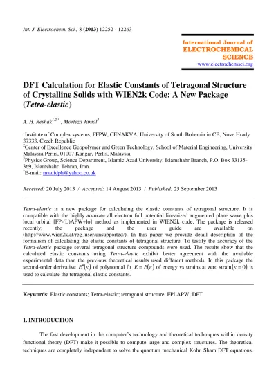 DFT Calculation for Elastic Constants of Tetragonal Structure of ...