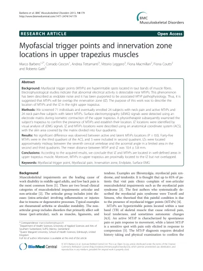 Myofascial trigger points and innervation zone locations in upper ...