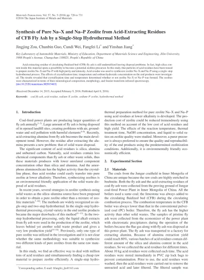 Synthesis of Pure Na X and Na P Zeolite from Acid Extracting Residues ...
