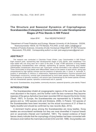 The Structure and Seasonal Dynamics of Coprophagous Scarabaeoidea ...