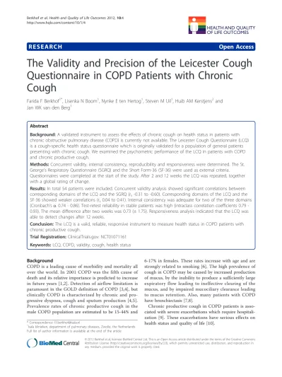 The validity and precision of the leicester cough questionnaire in COPD ...