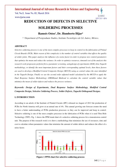 REDUCTION OF DEFECTS IN SELECTIVE SOLDERING PROCESSES