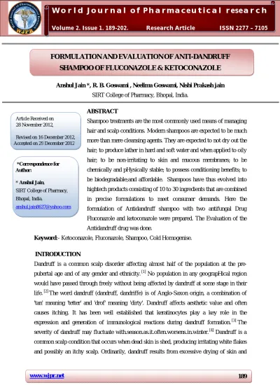 FORMULATION AND EVALUATION OF ANTI DANDRUFF SHAMPOO OF FLUCONAZOLE ...
