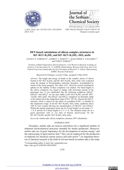 DFT-based calculations of silicon complex structures in KF–KCl–K2SiF6 ...