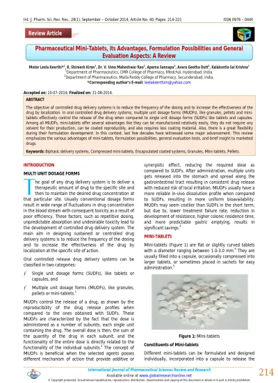 “Pharmaceutical Mini-Tablets, Its Advantages, Formulation Possibilities ...