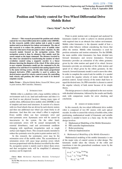 Position and Velocity control for Two-Wheel Differential Drive Mobile Robot