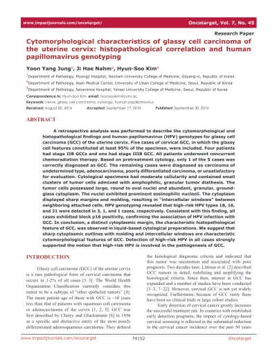 Cytomorphological characteristics of glassy cell carcinoma of the ...
