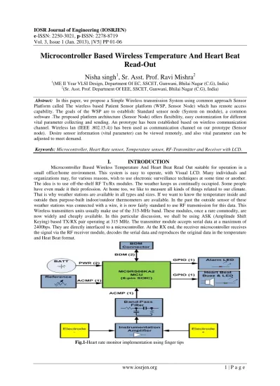 Microcontroller Based Wireless Temperature And Heart Beat Read-Out