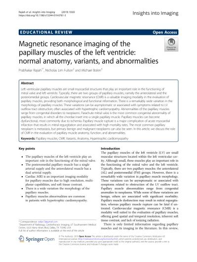 Magnetic resonance imaging of the papillary muscles of the left ...