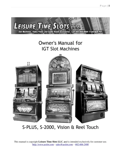 Owner's Manual for IGT Slot Machines