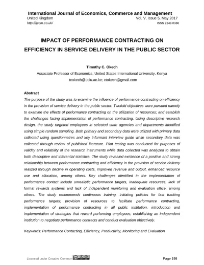 IMPACT OF PERFORMANCE CONTRACTING ON EFFICIENCY IN SERVICE DELIVERY IN ...