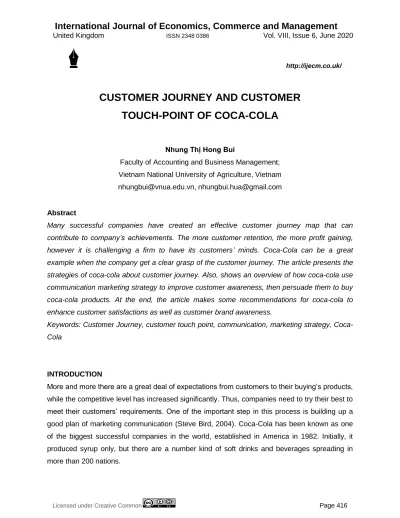 CUSTOMER JOURNEY AND CUSTOMER TOUCH-POINT OF COCA-COLA
