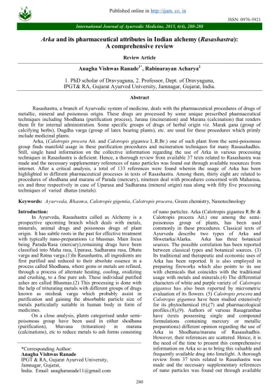 Arka and its pharmaceutical attributes in Indian alchemy (Rasashastra ...