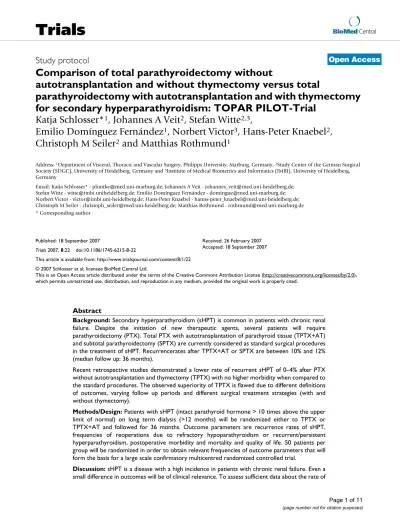 Comparison of total parathyroidectomy without autotransplantation and ...