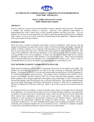 AN UPDATE ON UNDERSTANDING CORROSIVE SULFUR PROBLEMS IN ELECTRIC ...