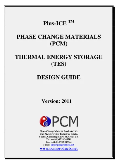 Plus-ICE TM PHASE CHANGE MATERIALS (PCM) THERMAL ENERGY STORAGE (TES ...