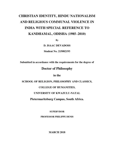 Christian identity, Hindu nationalism and religious communal violence ...