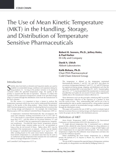 The Use of Mean Kinetic Temperature (MKT) in the Handling, Storage, and ...