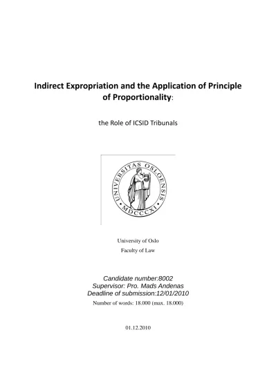CONCLUSION - Indirect Expropriation and the Application of Principle of ...