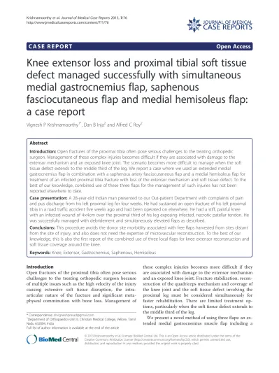 Knee extensor loss and proximal tibial soft tissue defect managed ...