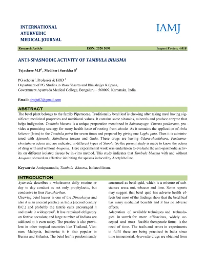 ANTI-SPASMODIC ACTIVITY OF TAMBULA BHASMA .......