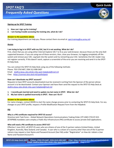 SPOT FAQ S Frequently Asked Questions