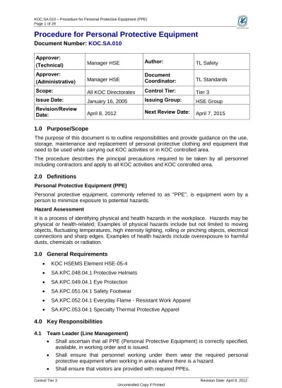 Koc.sa.010 - Procedure for Personal Protective Equipment (Ppe)
