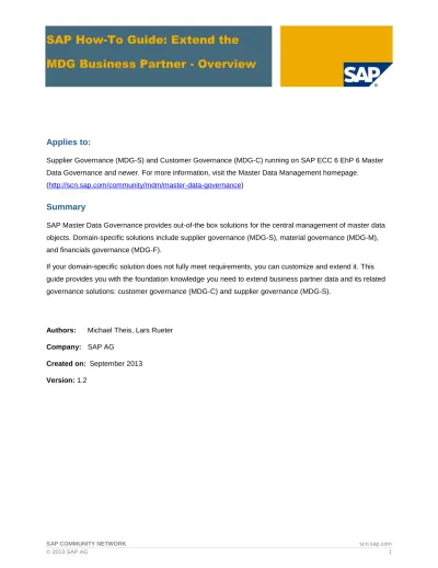 SAP How-To Guide: Extend the. MDG Business Partner - Overview. Applies ...