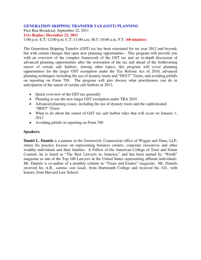 The ETIP Rule - FEDERAL GENERATION SKIPPING TRANSFER TAX