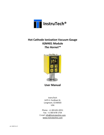 InstruTech. Hot Cathode Ionization Vacuum Gauge IGM401 Module The ...