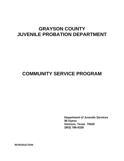 GRAYSON COUNTY JUVENILE PROBATION DEPARTMENT COMMUNITY SERVICE PROGRAM