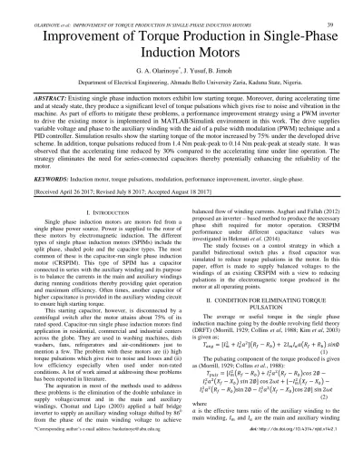 View of Improvement of Torque Production in Single-Phase Induction Motors
