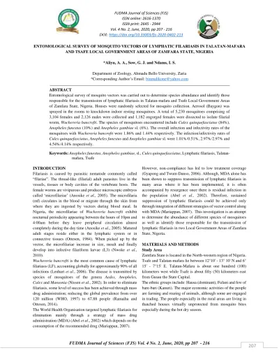 View of ENTOMOLOGICAL SURVEY OF MOSQUITO VECTORS OF LYMPHATIC ...