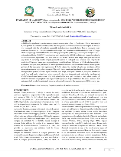 View of EVALUATION OF MAHOGANY (Khaya senegalensis L.) STEM BARK POWDER ...