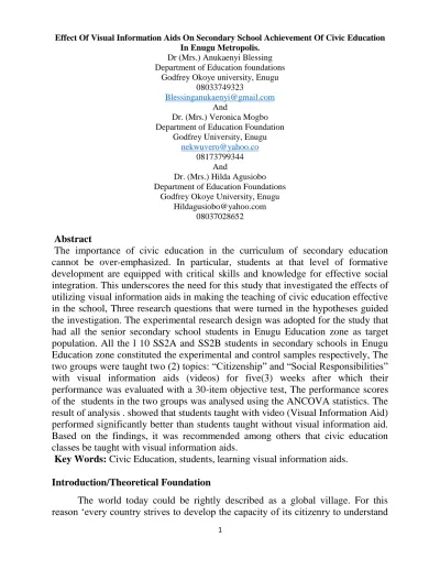 EFFECTS OF VISUAL INFORMATION AIDS ON SECONDARY SCHOOL STUDENTS ...