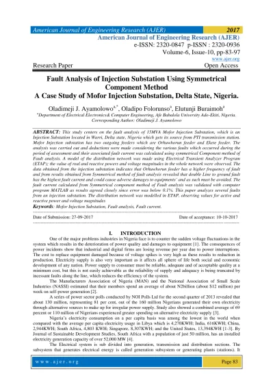 Fault Analysis of Injection SubstationUsing Symmetrical Component ...