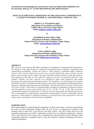 EFFECTS OF EMPLOYEE COMMITMENT ON ORGANIZATIONAL PERFORMANCE (A STUDY ...